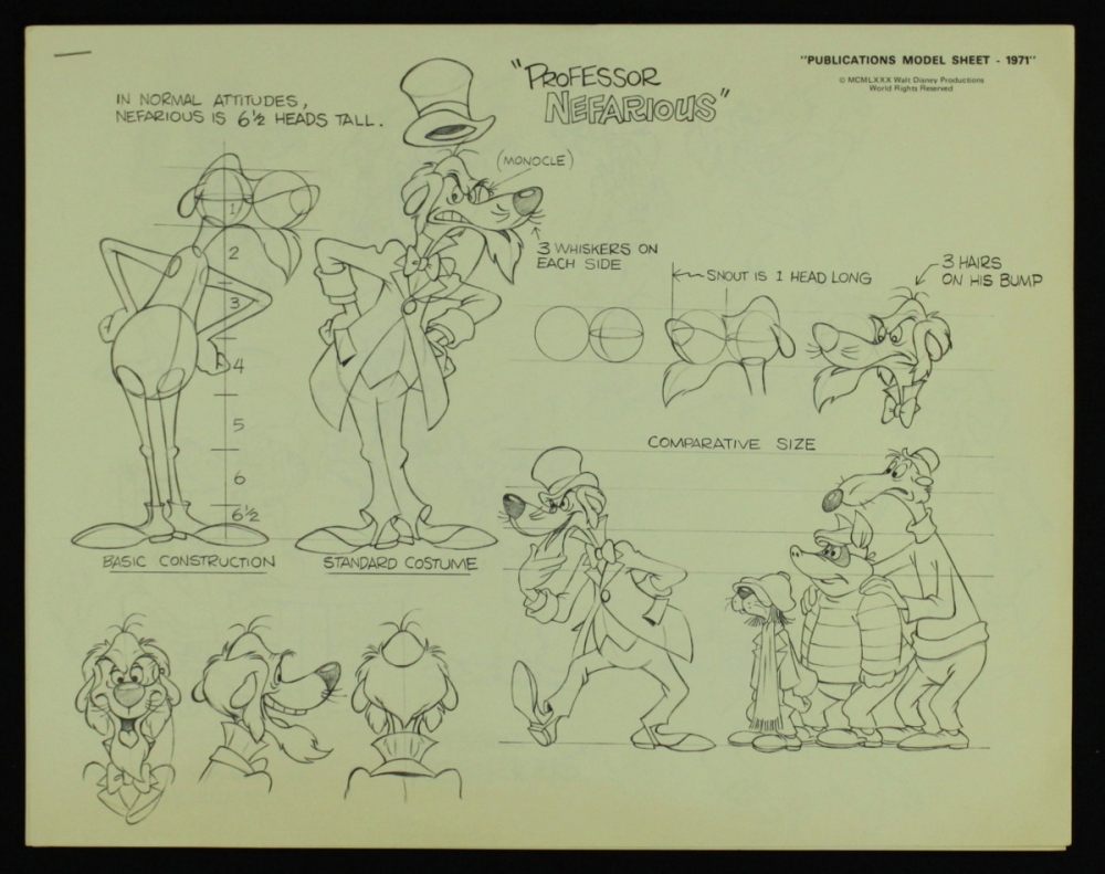 Walt Disney 1971 Original "Professor Nefarious" Animation Model Sheet ...