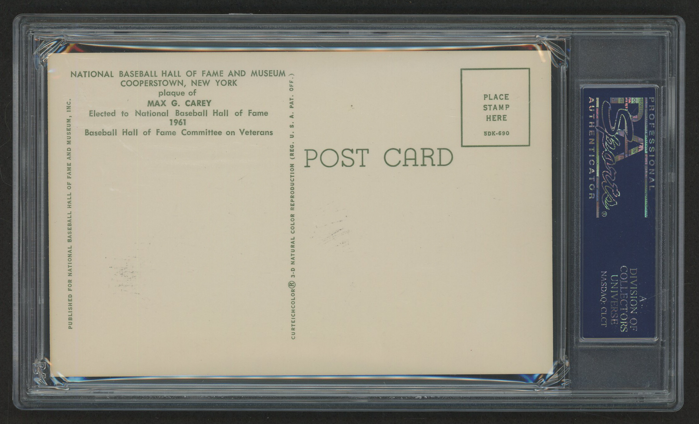 Max Carey Signed Gold Hall of Fame Plaque Postcard (PSA Encapsulated ...