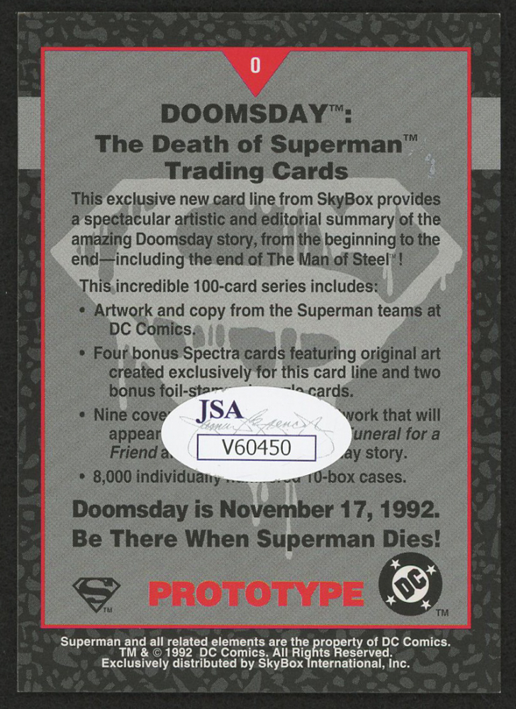 1992 SkyBox / DC Comics "Superman" #0 Prototype Trading Card Signed by ...