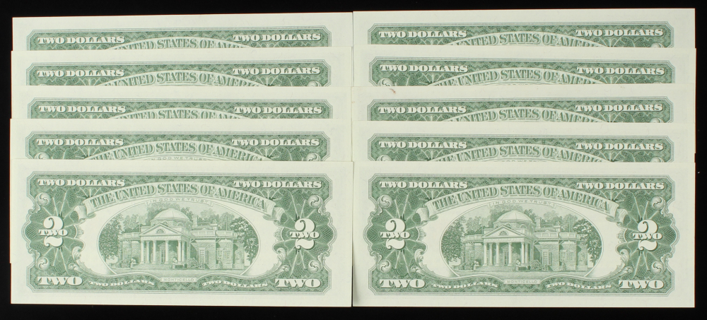 Lot of (10) 1963-A $2 Two Dollar Red Seal U.S. Bank Note Bills with ...