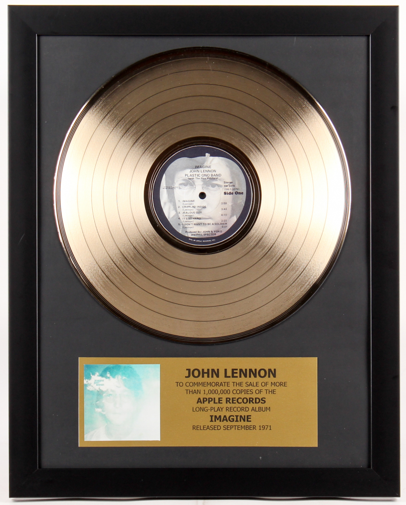 John Lennon Custom Framed 15.75x19.75 Gold Plated "Imagine" Record ...