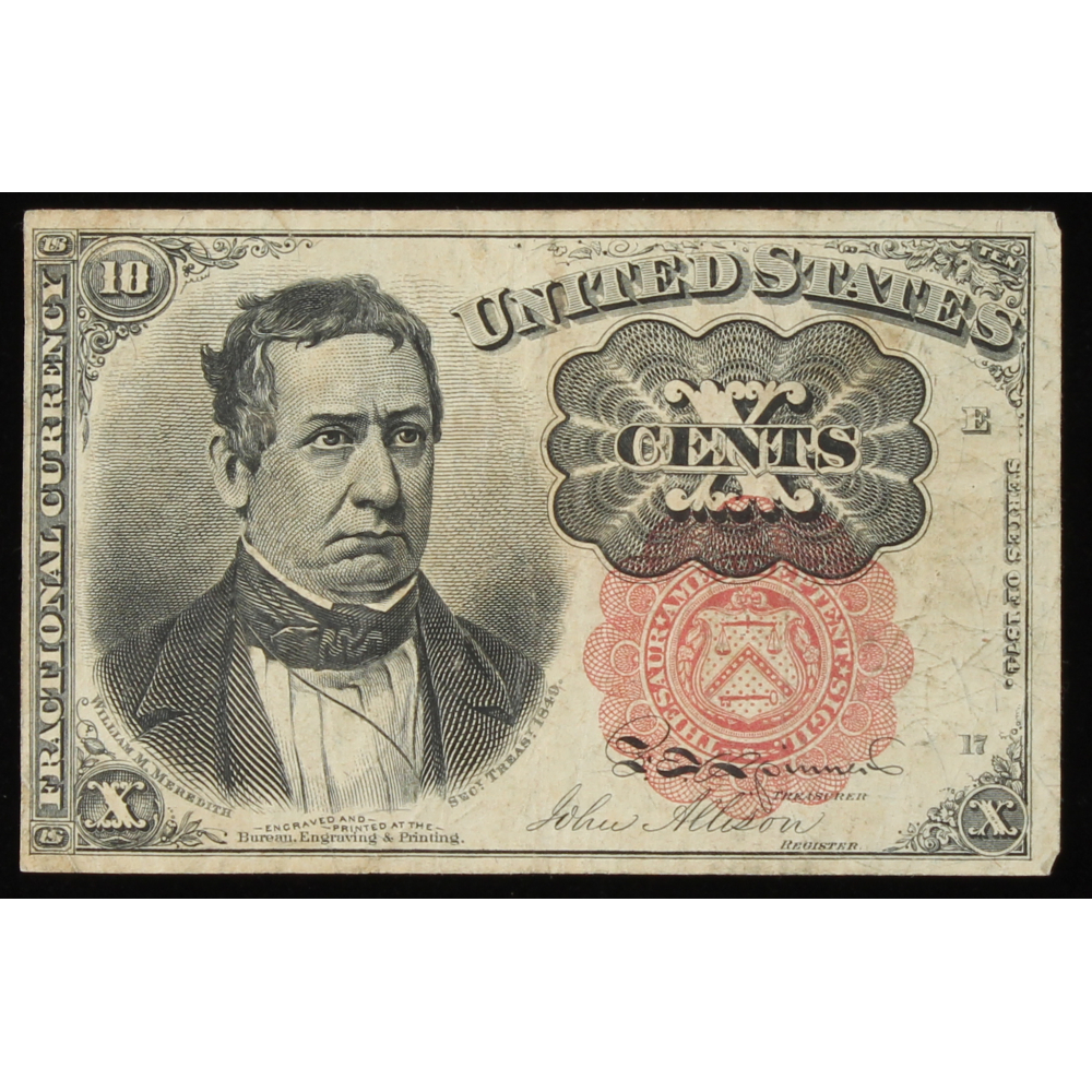 1874 United States 10¢ Ten Cents Fractional Bank Note Bill (Fifth Issue ...