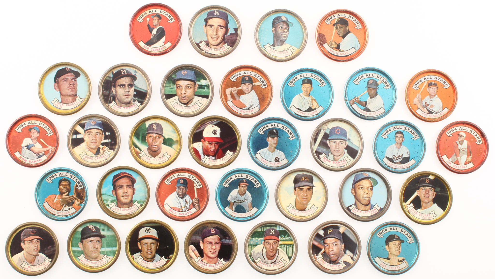 Lot of (33) 1964 Topps Coins with #151 Willie Mays All-Star, #70 Milt ...