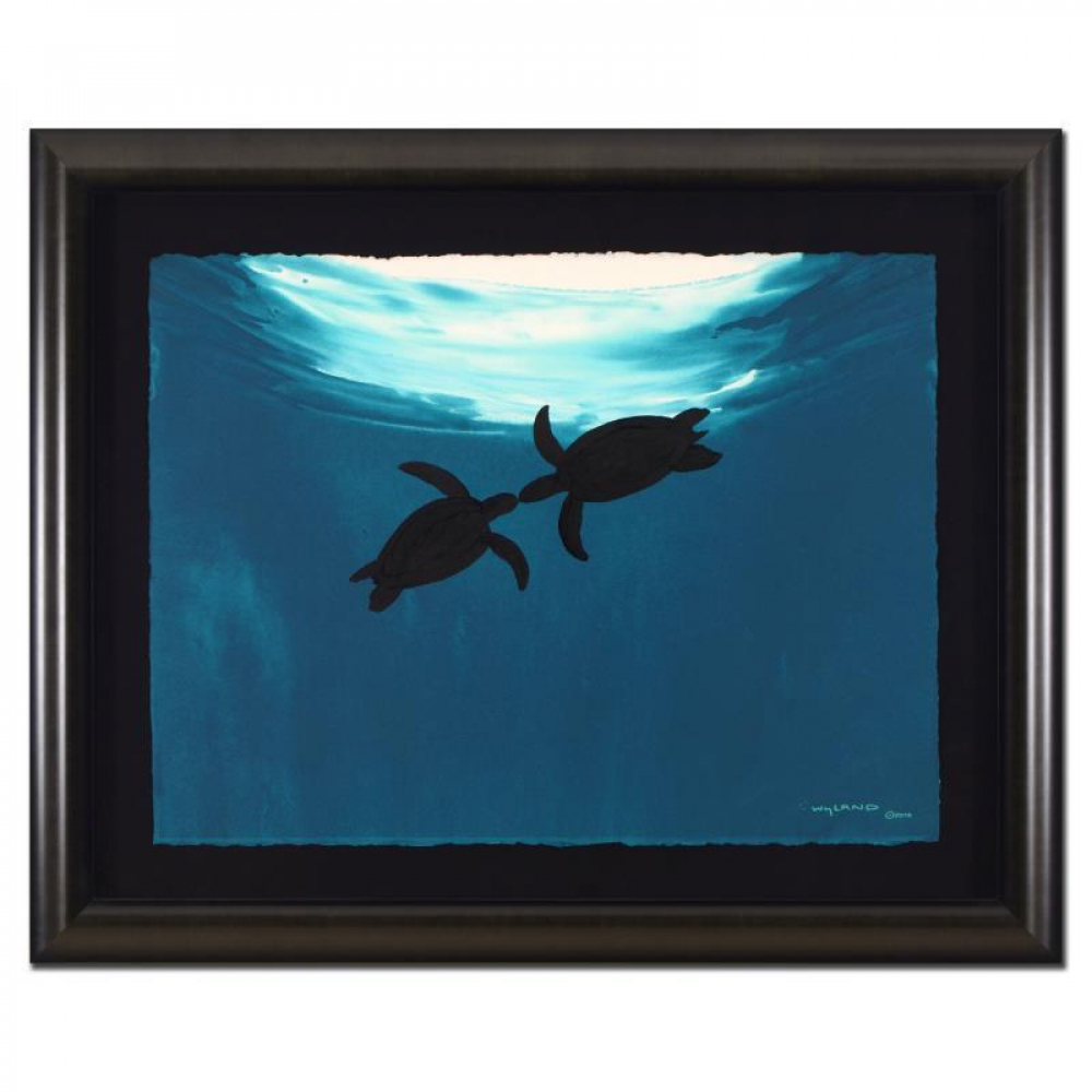 Wyland Signed "Two Turtles" 39x32 Custom Framed Original Watercolor ...