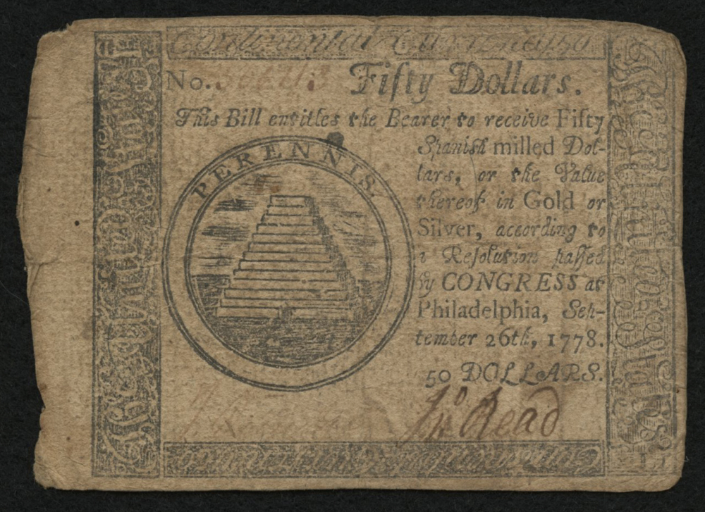 1778 $50 Fifty Dollars Continental Colonial Currency Note | Pristine ...