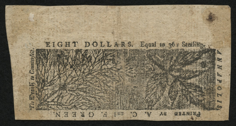 1774 $8 Eight Dollars Maryland Colonial Currency Note | Pristine Auction