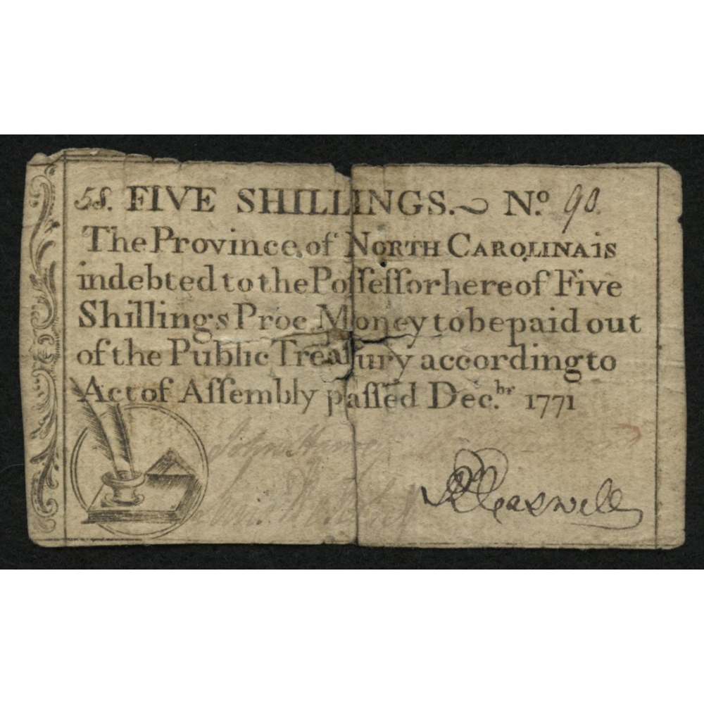 1771 Five Shillings North Carolina Colonial Currency Note | Pristine ...