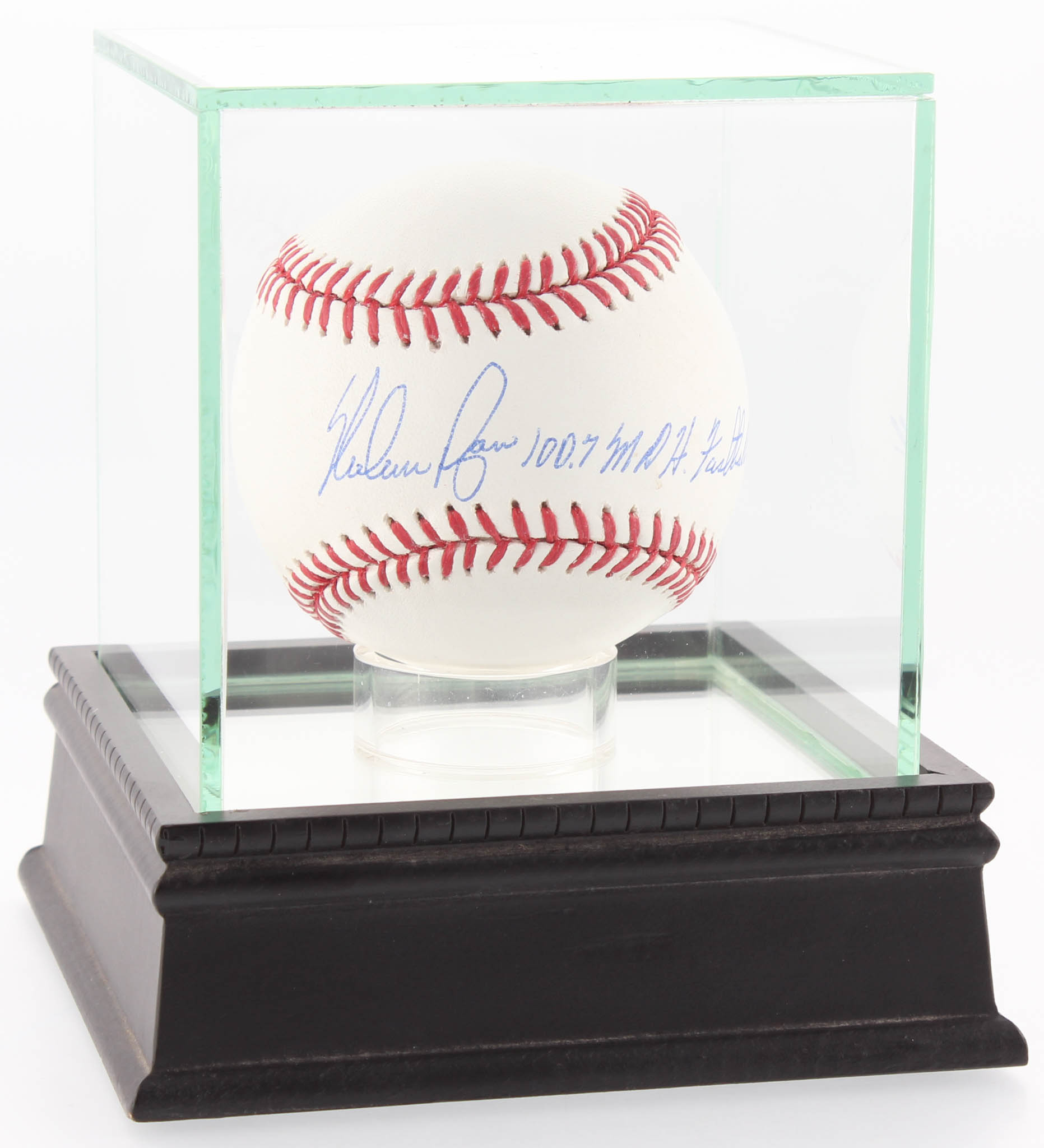 Nolan Ryan Signed OML Baseball Inscribed "100 MPH Fastball" with High Quality Display Case (PSA ...