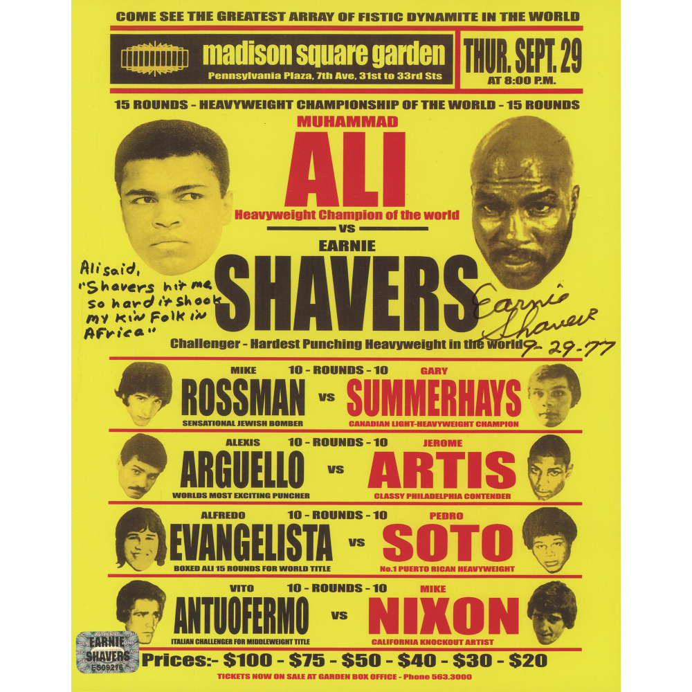 Earnie Shavers Signed 8x10 Replica 1977 Fight Poster vs. Muhammad Ali ...