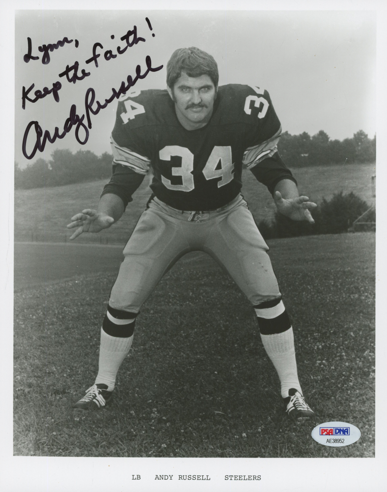 Andy Russell Signed Steelers 8x10 Photo Inscribed "Keep the Faith ...