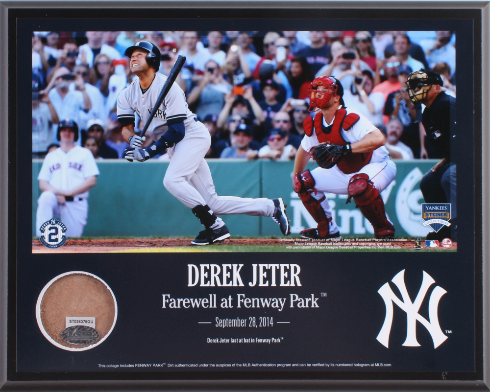 Derek Jeter Yankees "Farewell at Fenway Park" 8x10 Plaque with Game-Used Dirt (Steiner COA ...