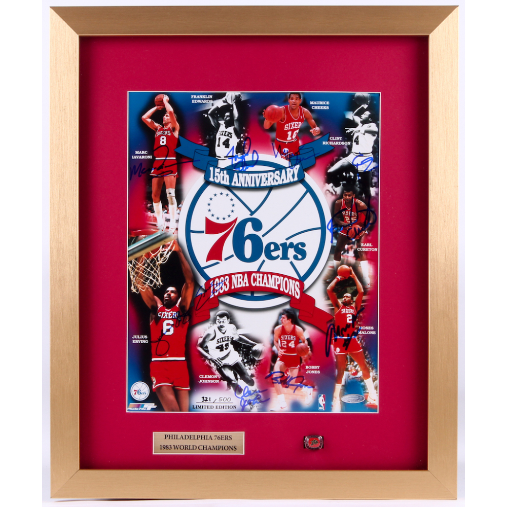1983 NBA Champion 76ers Signed 17x20.5 Custom Framed Photo Display Team ...