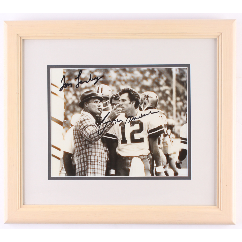 Tom Landry & Roger Staubach Signed Cowboys 14.5x16.5 Custom Framed ...