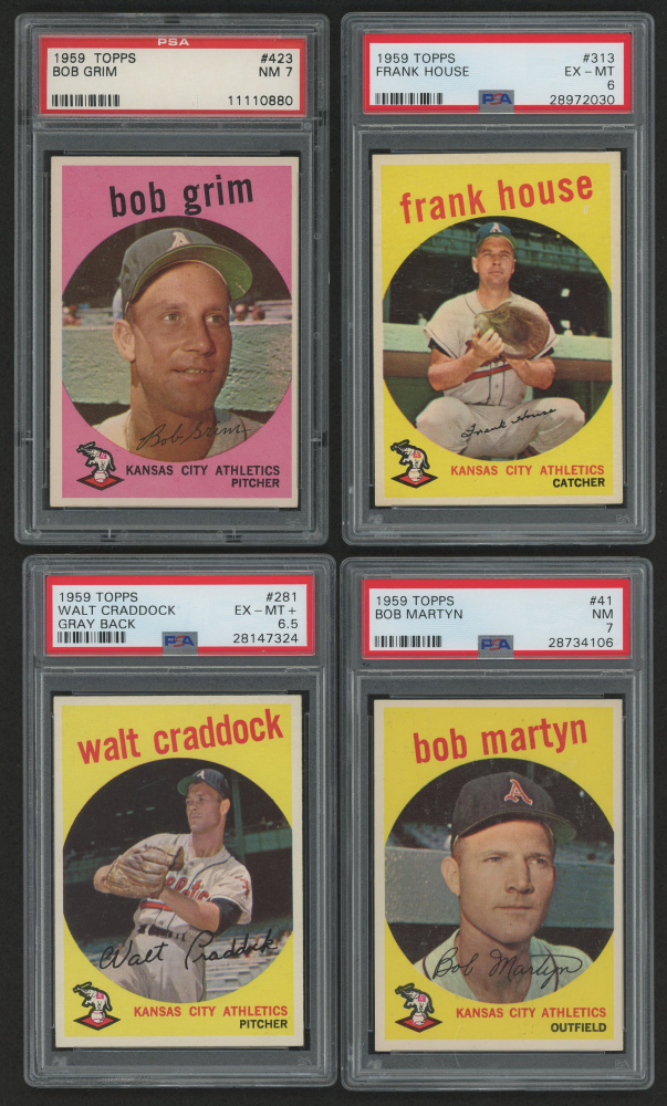 Lot of (4) 1959 Topps Baseball Cards with #281 Walt Craddock RC (PSA 6. ...