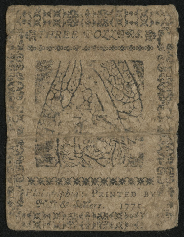 1775 $3 Three Dollars Continental Colonial Currency Note | Pristine Auction