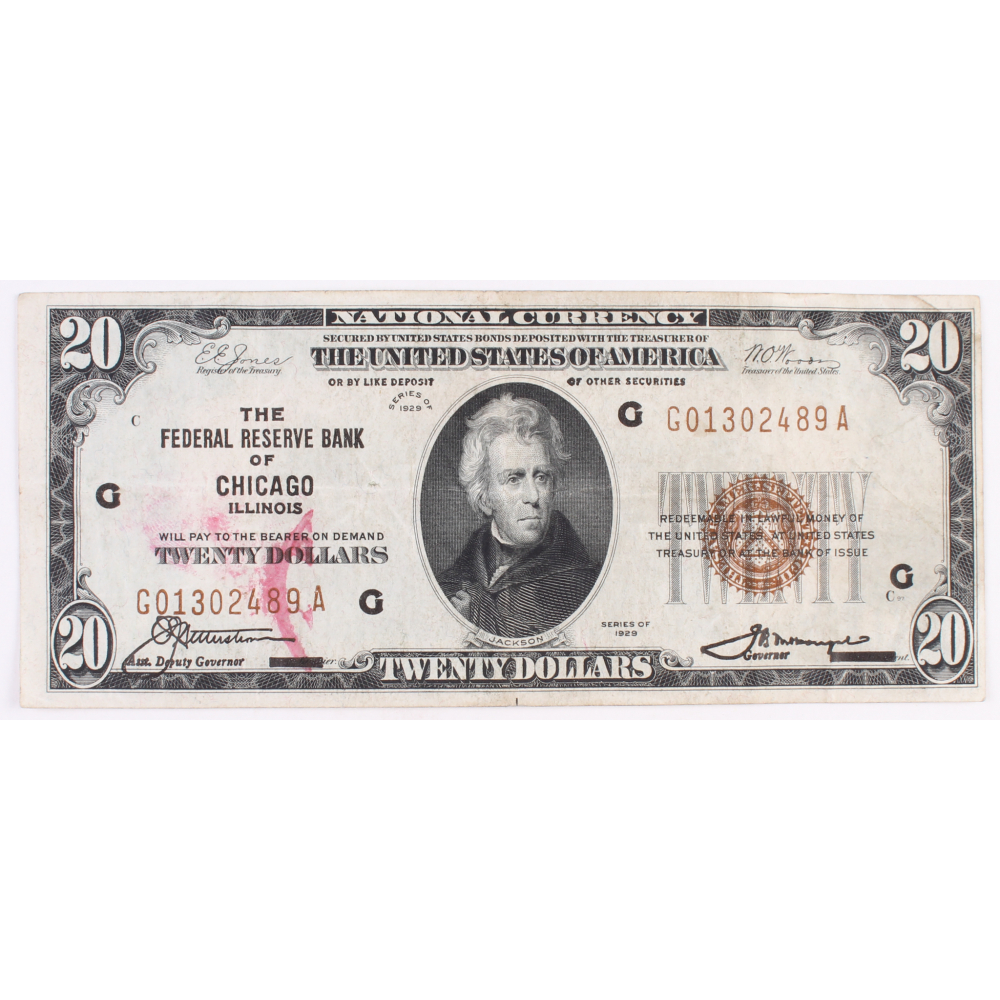 1929 $20 Twenty Dollar U.S. National Currency Bank Note with Brown Seal ...