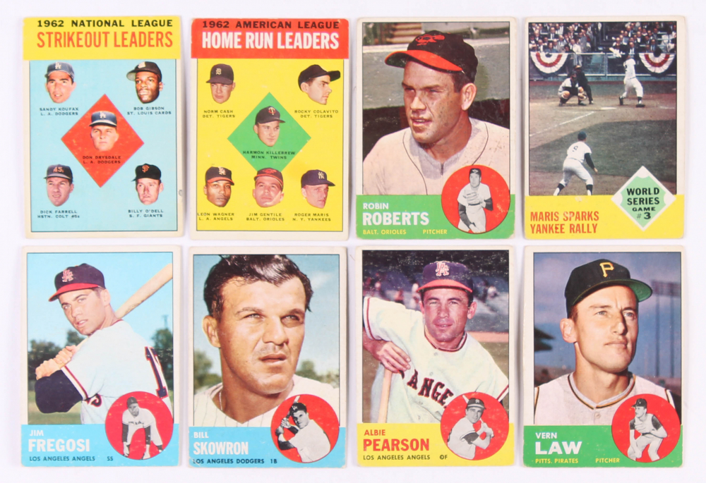 Lot of (54) 1963 Topps Baseball Cards with #125 Robin Roberts, #144 ...