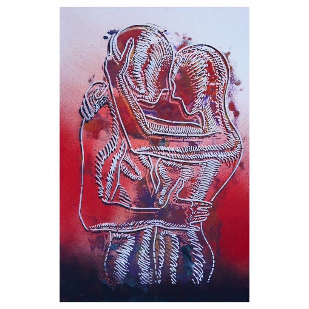 Mark Kostabi Signed "Tell Me It Will Never End" 40x26 Mixed Media ...