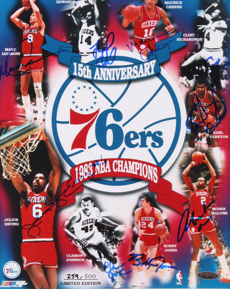 1983 NBA Champion 76ers Signed 17x23 Custom Framed Photo Display Team ...