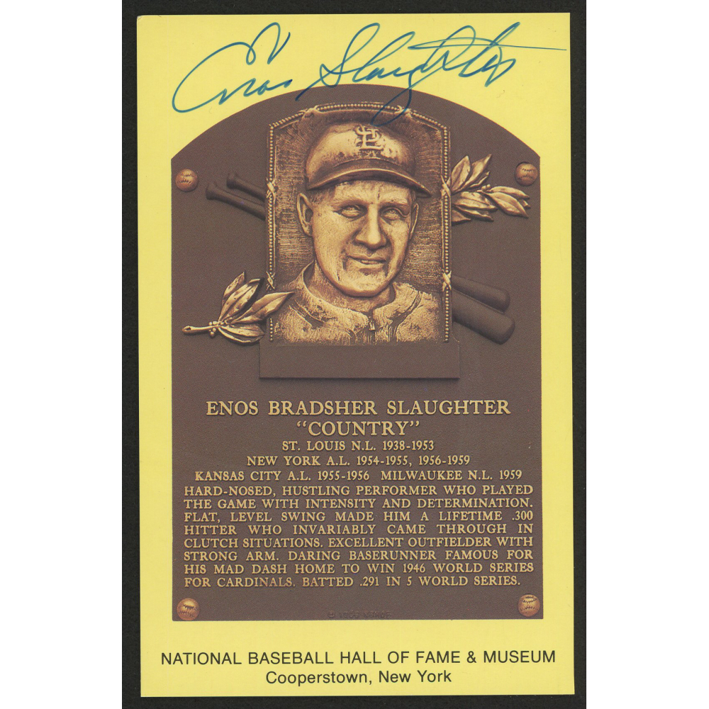 Enos Slaughter Signed Gold Hall of Fame Postcard (JSA COA) | Pristine ...