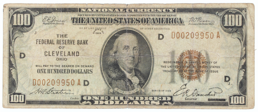 1929 $100 One Hundred Dollars U.S. National Currency Bank Note with Brown Seal (The Federal ...