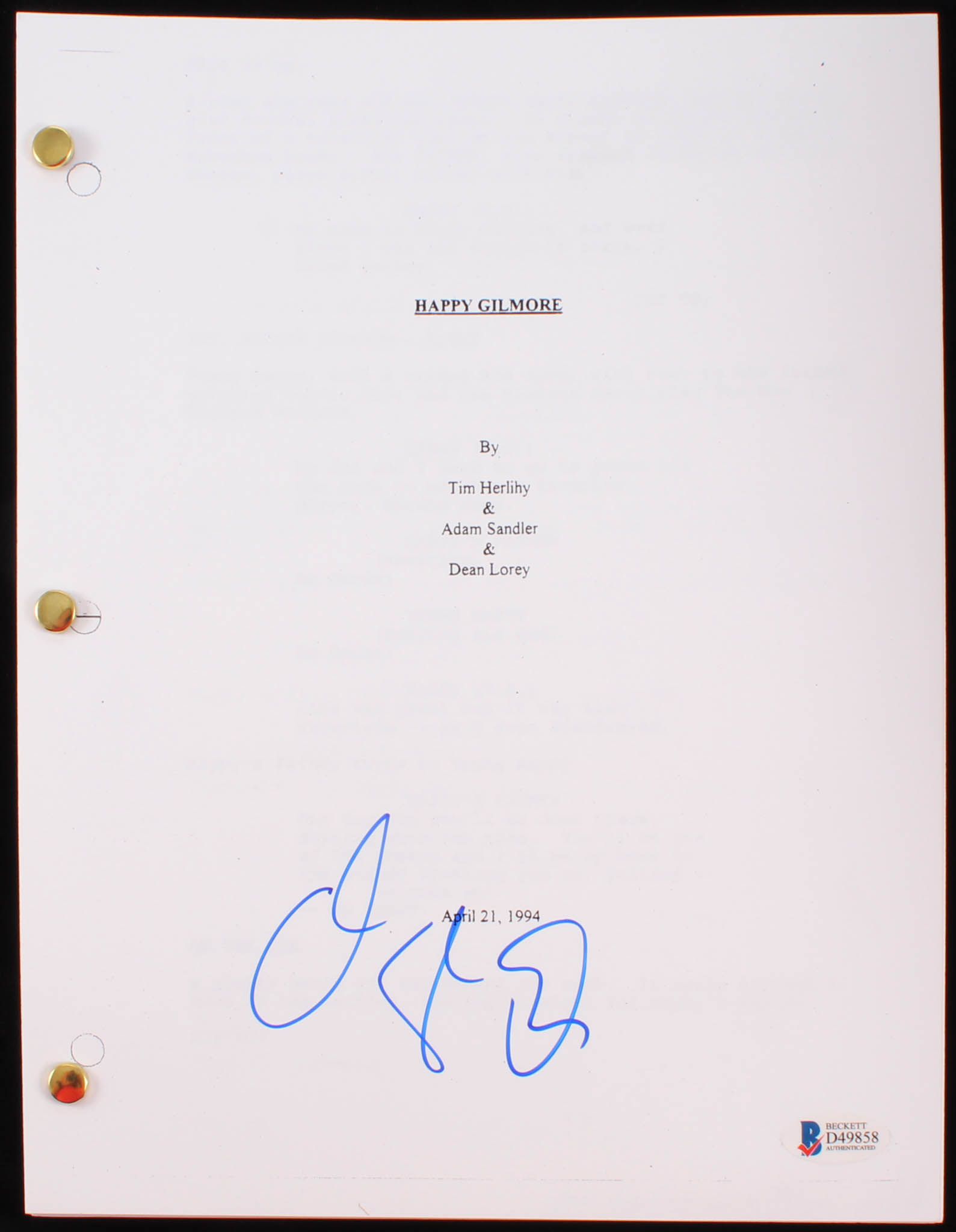 Adam Sandler Signed "Happy Gilmore" Full Movie Script (Beckett COA ...