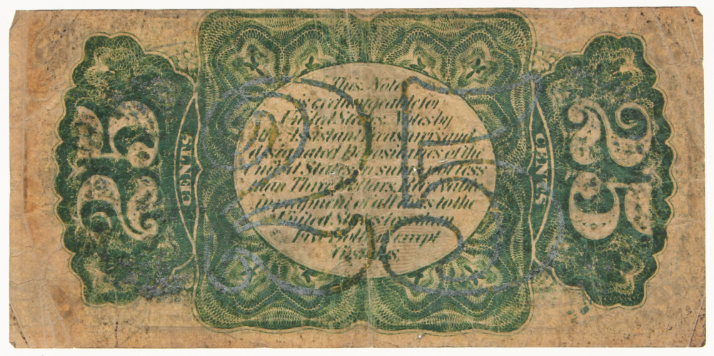 1863 United States 25¢ Twenty Five Cents Fractional Bank Note Bill ...