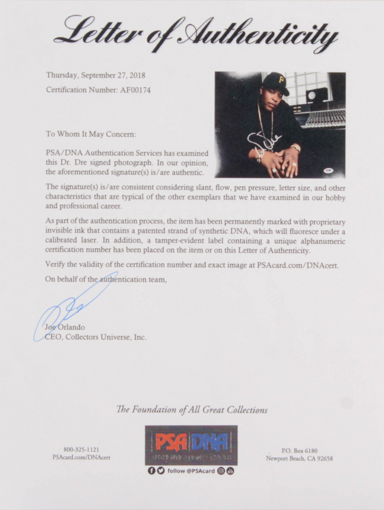Dr. Dre Signed 11x14 Photo (PSA LOA) | Pristine Auction