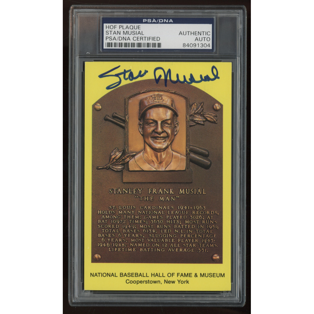 Stan Musial Signed Gold Hall of Fame Plaque Postcard (PSA Encapsulated ...