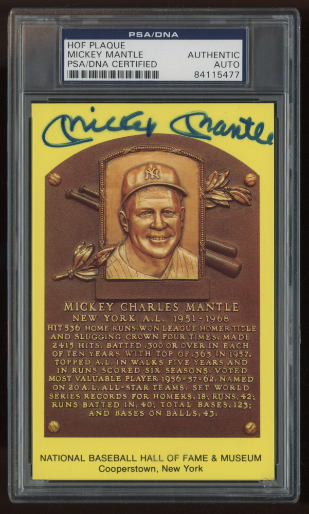 Mickey Mantle Signed Gold Hall of Fame Plaque Postcard (PSA ...