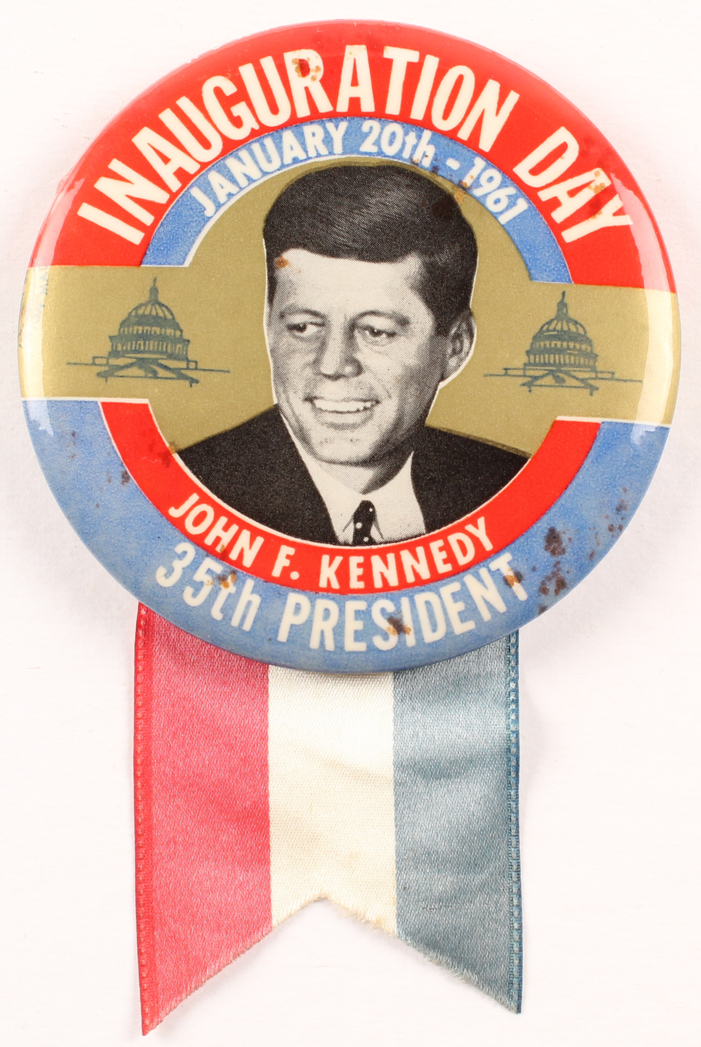 Vintage John F. Kennedy Inauguration Day Pin & RIbbon | Pristine Auction