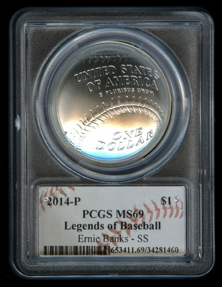 Ernie Banks Signed Silver 2014-P $1 One-Dollar Baseball Hall of Fame ...