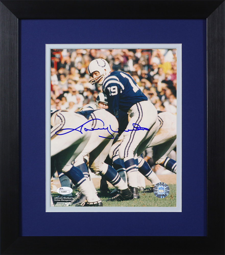 Johnny Unitas Signed Colts 13 75x15 5 Custom Framed Photo Display Jsa