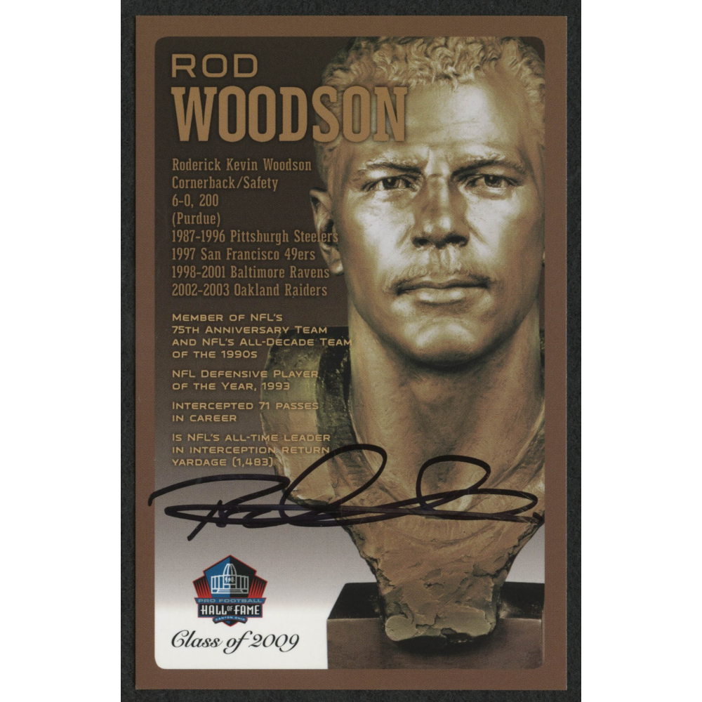 Rod Woodson Signed LE Bronze Bust Football Hall of Fame Postcard (Pro ...