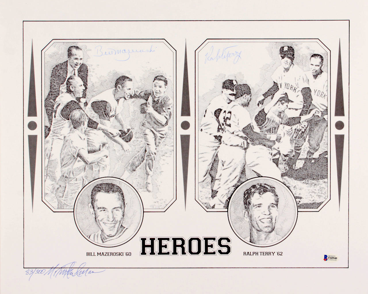 Bill Mazeroski & Ralph Terry Signed LE "Heroes" 16x20 Lithograph /300 ...