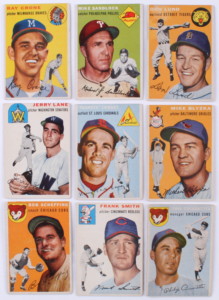 Lot of (9) 1954 Topps Baseball Cards with #152 Michael Blyzka RC, #167 ...