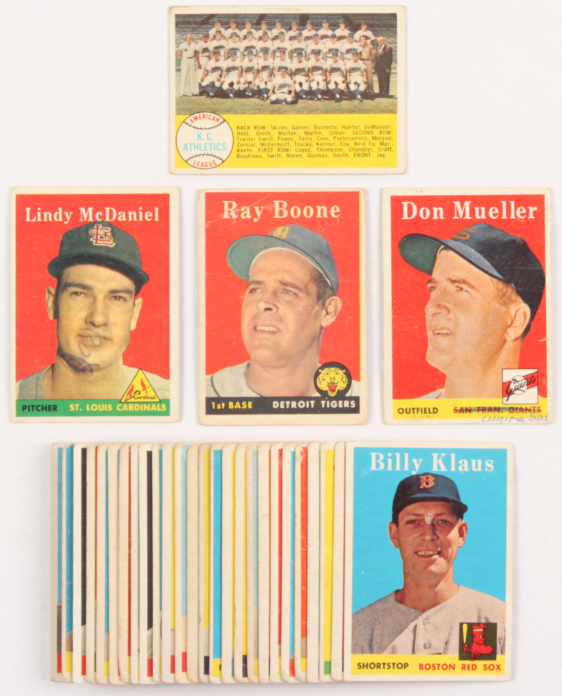 Lot of (28) 1958 Topps Baseball Cards With #185 Ray Boone, #180 Lindy ...