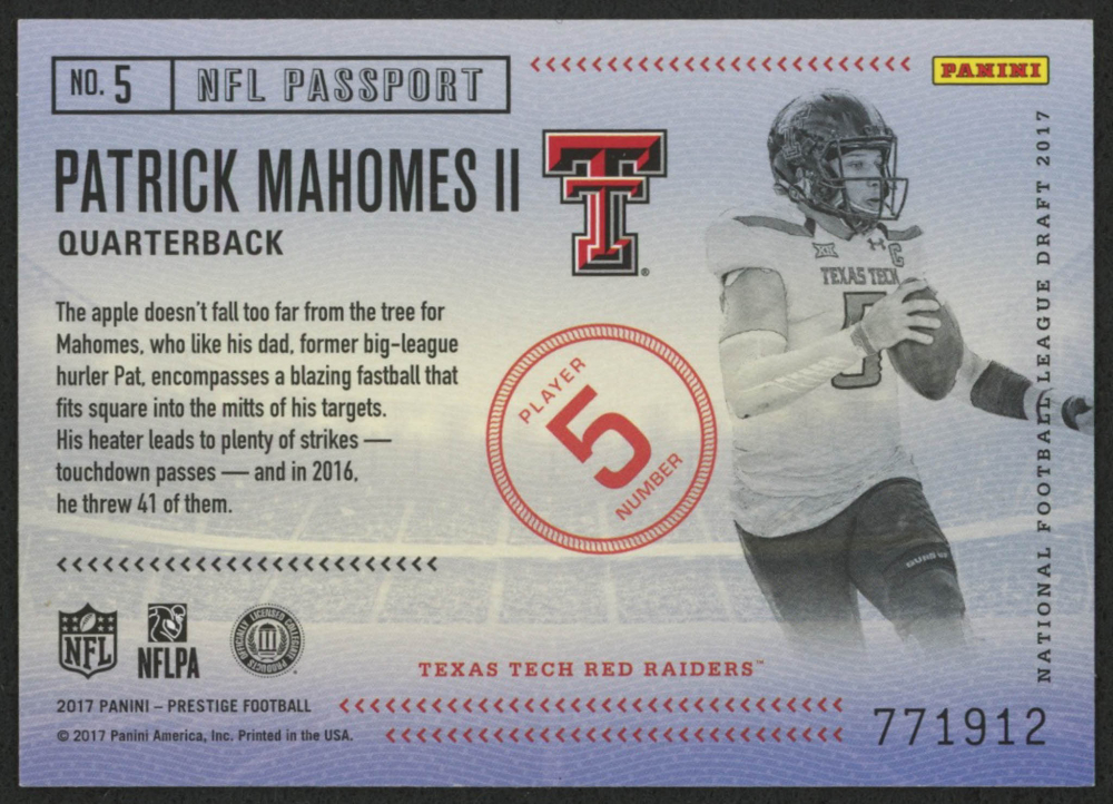 2017 Prestige NFL Passport #5 Patrick Mahomes II | Pristine Auction