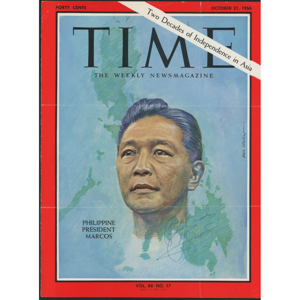 Ferdinand Marcos Signed Time Magazine Cover Page Inscribed "Best Wishes ...