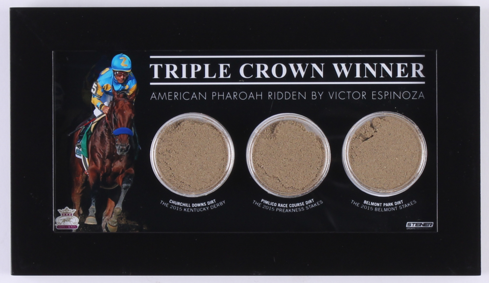American Pharoah "Triple Crown Winner" Custom Framed Race-Used Dirt ...