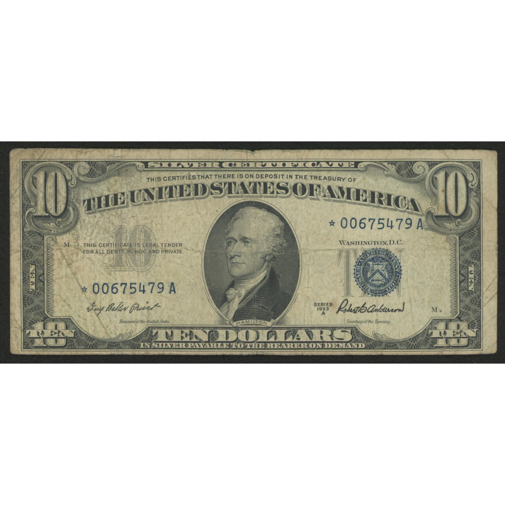 Star Note 1953-A $10 Ten Dollar Silver Certificate Bank Note | Pristine ...
