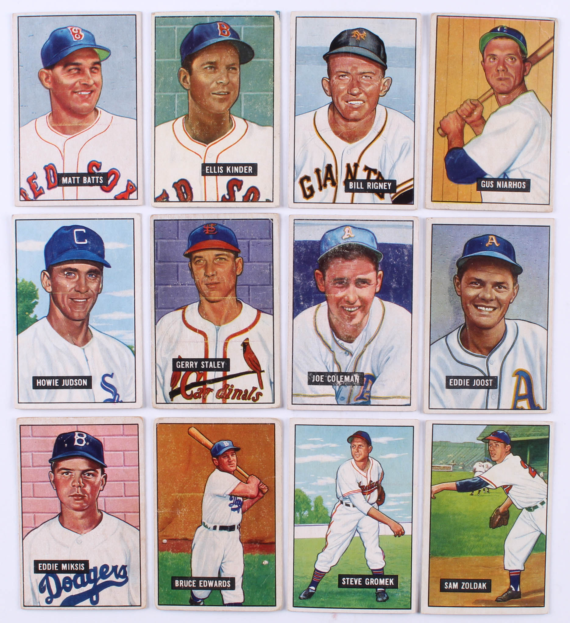 Lot of (12) 1951 Bowman Baseball Cards With #128 Ellis Kinder, #117 ...