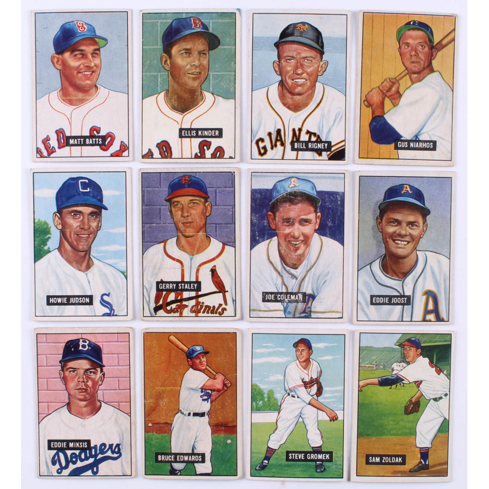 Lot of (12) 1951 Bowman Baseball Cards With #128 Ellis Kinder, #117 ...