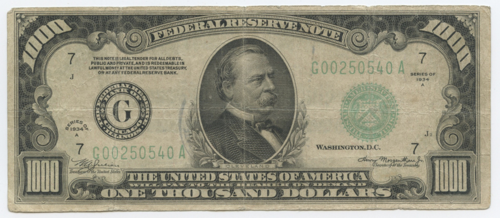 1934-A $1000 One Thousand Dollars Federal Reserve Note | Pristine Auction