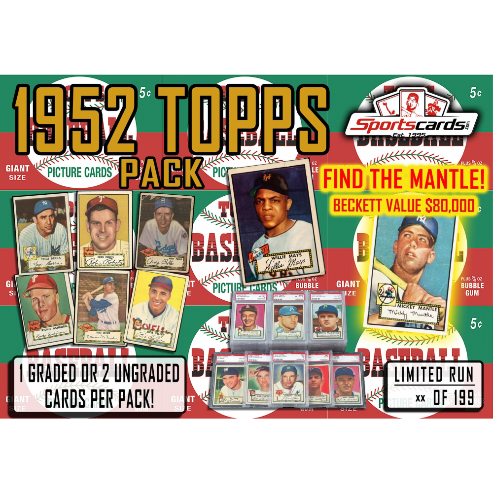 "1952 TOPPS BASEBALL PACK” - Mystery Box - 1 or 2 CARDS PER PACK MANTLE ...