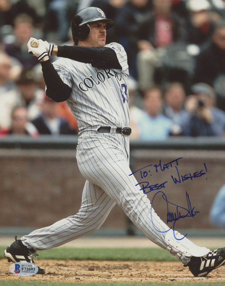 Larry Walker Signed Rockies 8x10 Photo Inscribed "To Matt: Best Wishes ...