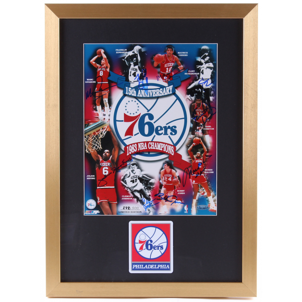 1983 NBA Champion 76ers Signed 17x23.5 Custom Framed Photo Display Team ...