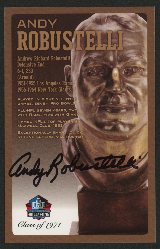 Andy Robustelli Signed LE Bronze Bust Football Hall of Fame Postcard ...