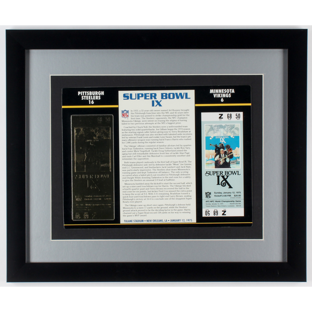 Commemorative Super Bowl IX 16x19 Custom Framed Score Card Display with ...