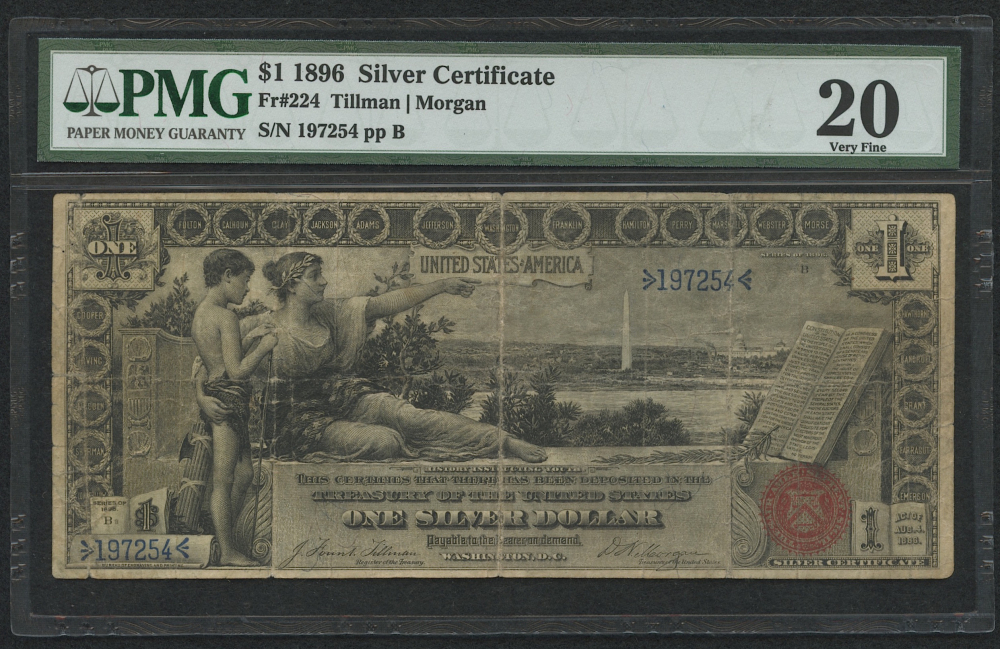 1896 $1 One Dollar "Educational Series" U.S. Silver Certificate Large ...